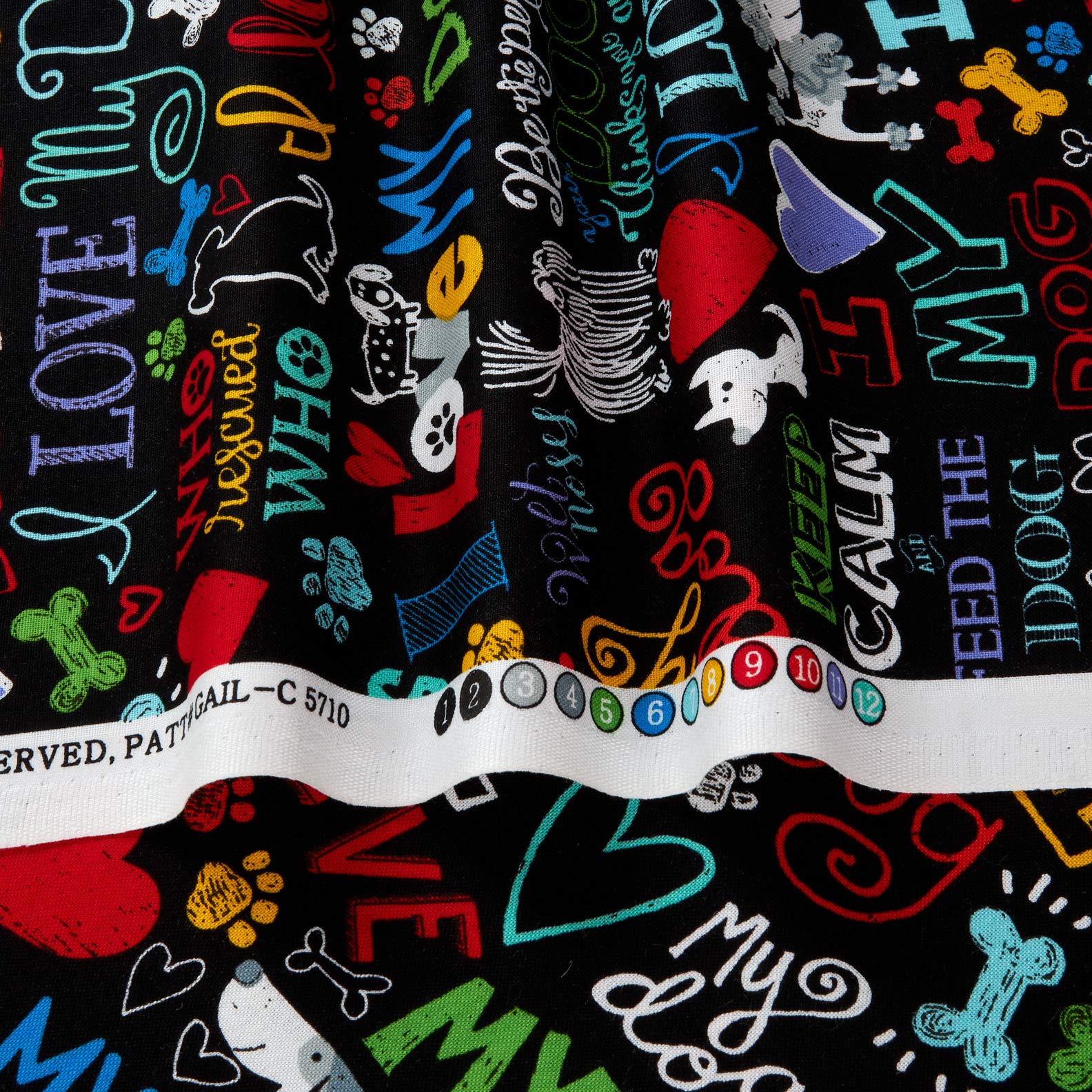 Timeless Treasures I Love My Dog Words Black, Quilting Fabric by the Yard