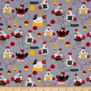 timeless treasures knitting chickens grey, fabric by the yard