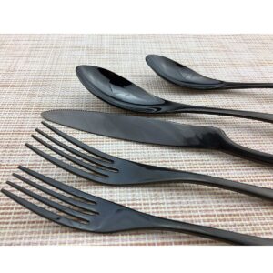 Uniturcky Mirror Polishing Black 18/10 Stainless Steel, 7-Piece Flatware Silverware cutlery utensils Set knife steak knife dinner fork soup spoon dessert spoon salad fork teaspoon