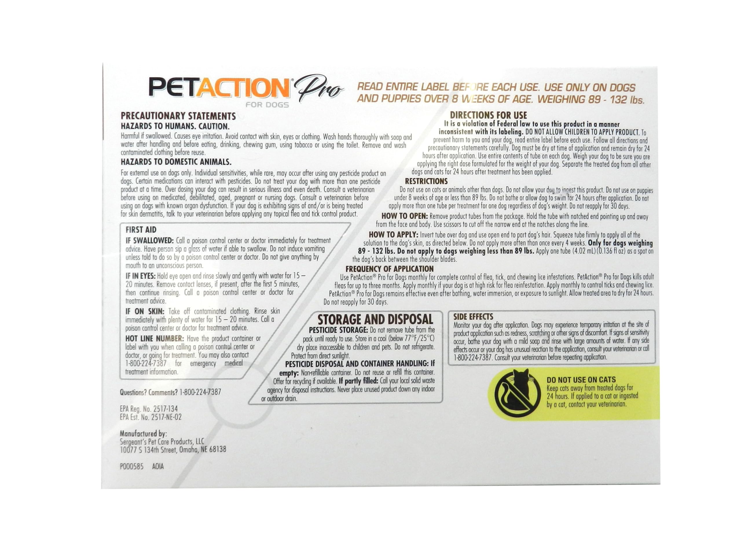 Pet Action Plus for Dogs, 8 Doses - 88 to 132 lbs.