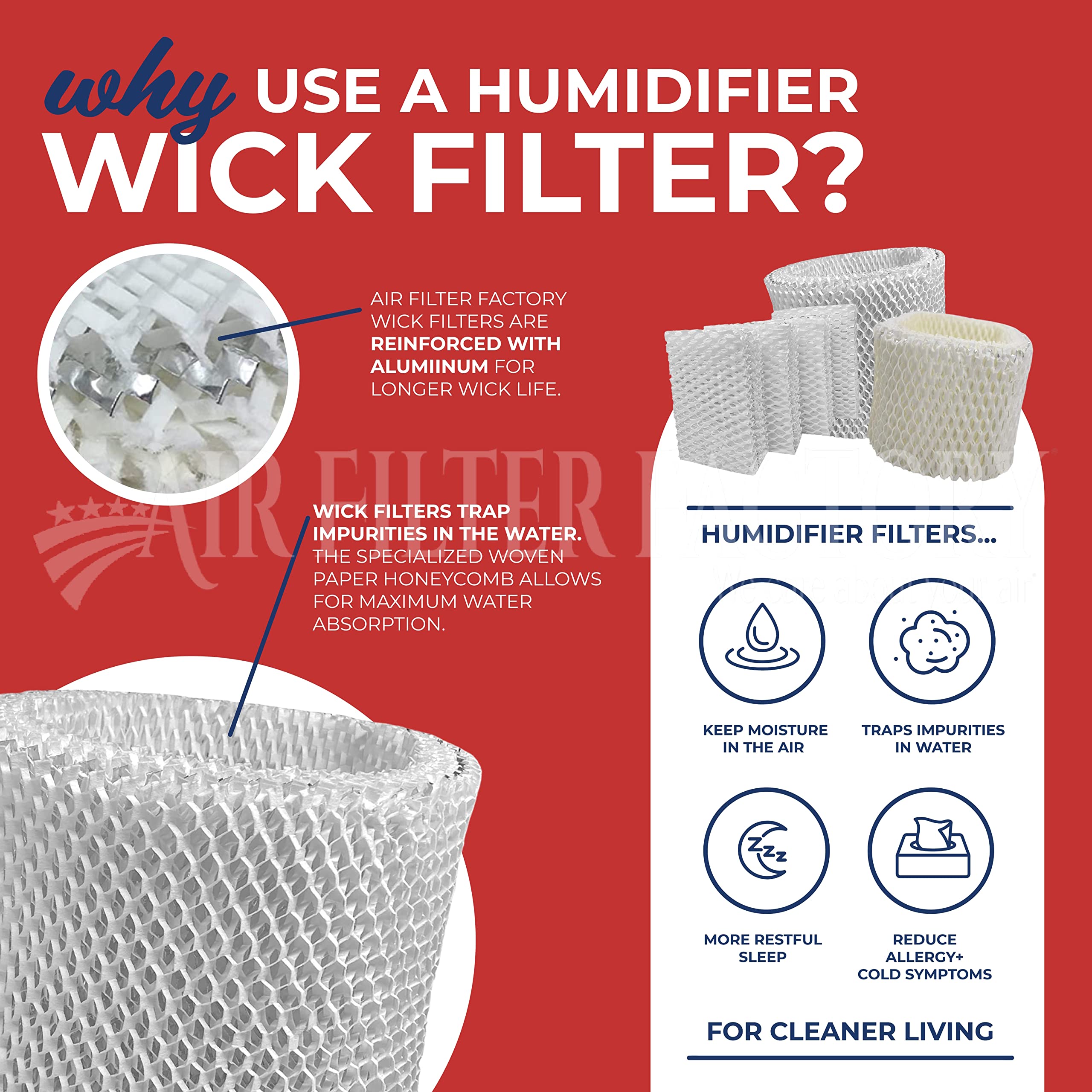 Air Filter Factory Replacement For HWF62, HWF62D, HWF-62, H62, H-62 Holmes Humidifier Wick Filter 2-Pack