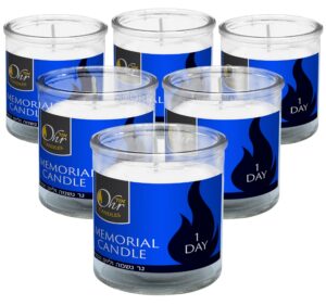 ohr candles yahrzeit memorial candles - 1 day yahrzeit candle - yartzeit candles 24 hour yom kippur jewish candles in glass tumbler - 6 pack