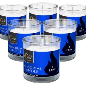 Ohr Candles Yahrzeit Memorial Candles - 1 Day Yahrzeit Candle - Yartzeit Candles 24 Hour Yom Kippur Jewish Candles in Glass Tumbler - 6 Pack