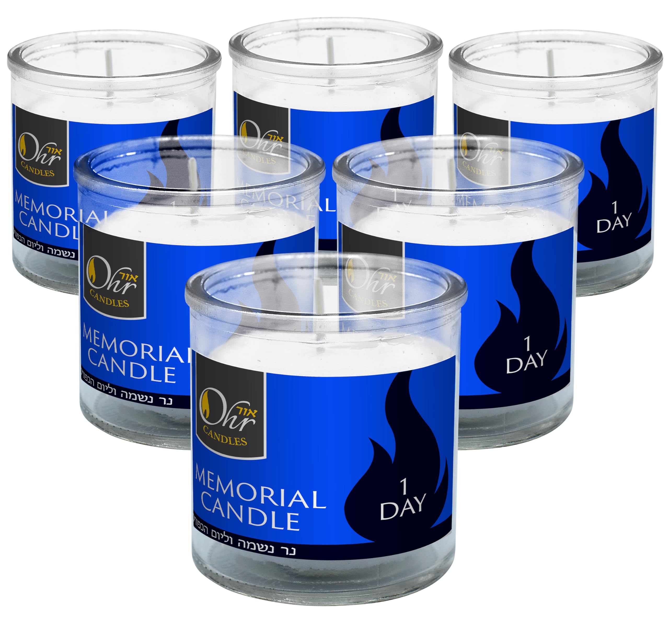 Ohr Candles Yahrzeit Memorial Candles - 1 Day Yahrzeit Candle - Yartzeit Candles 24 Hour Yom Kippur Jewish Candles in Glass Tumbler - 6 Pack