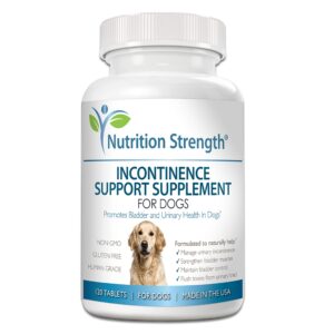 nutrition strength dog incontinence support, supplement for dog bladder health, organic support for dogs leaking urine, promotes dog bladder control, 120 chewable tablets