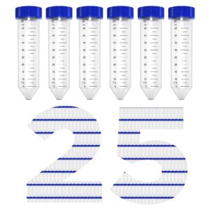 membrane solutions conical centrifuge tubes 50ml, 25 pack sterile plastic test tubes with screw caps, polypropylene container with graduated and write-on spot, non-pyrogenic, dn/rnase free