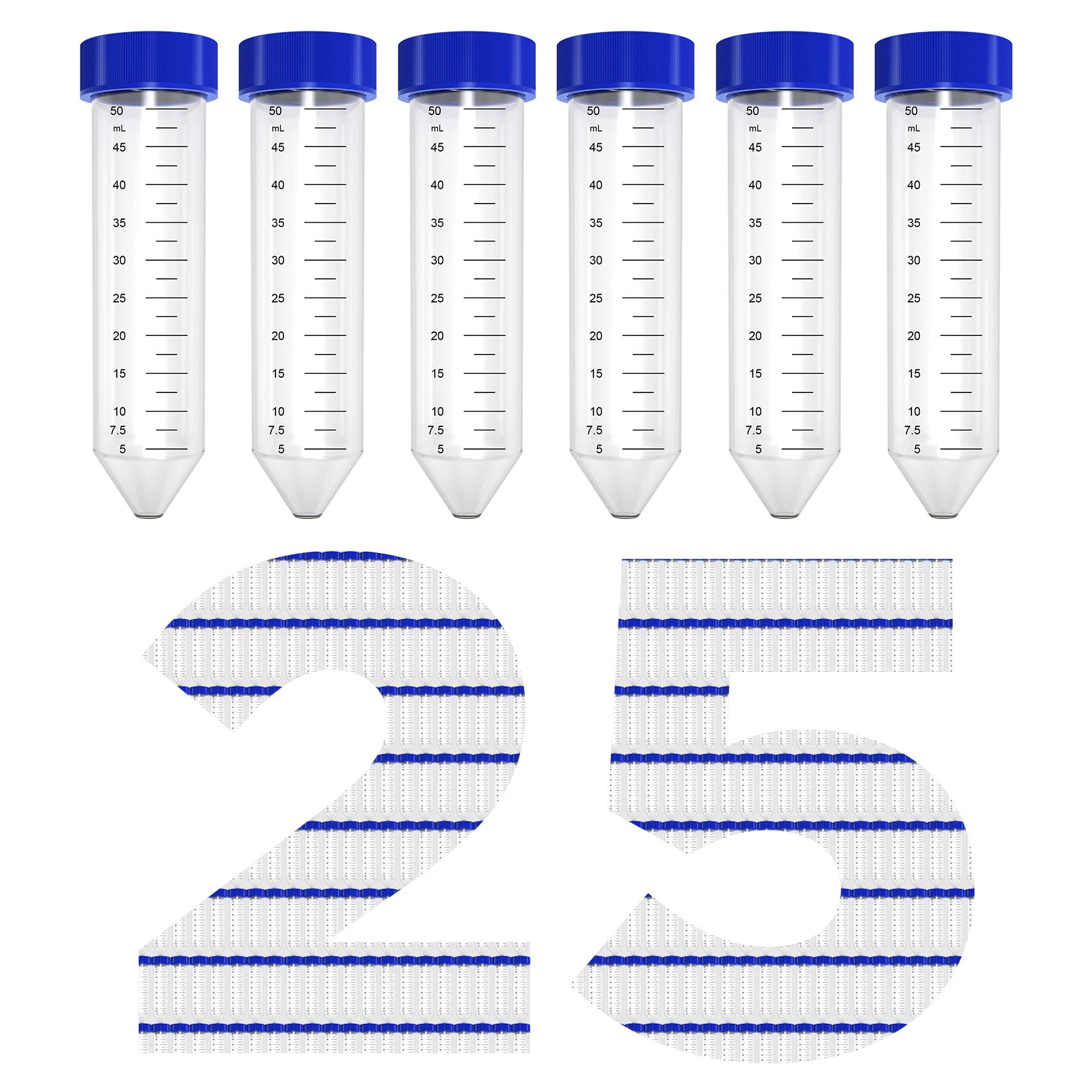 Membrane Solutions Conical Centrifuge Tubes 50mL, 25 Pack Sterile Plastic Test Tubes with Screw Caps, Polypropylene Container with Graduated and Write-on Spot, Non-Pyrogenic, DN/RNase Free