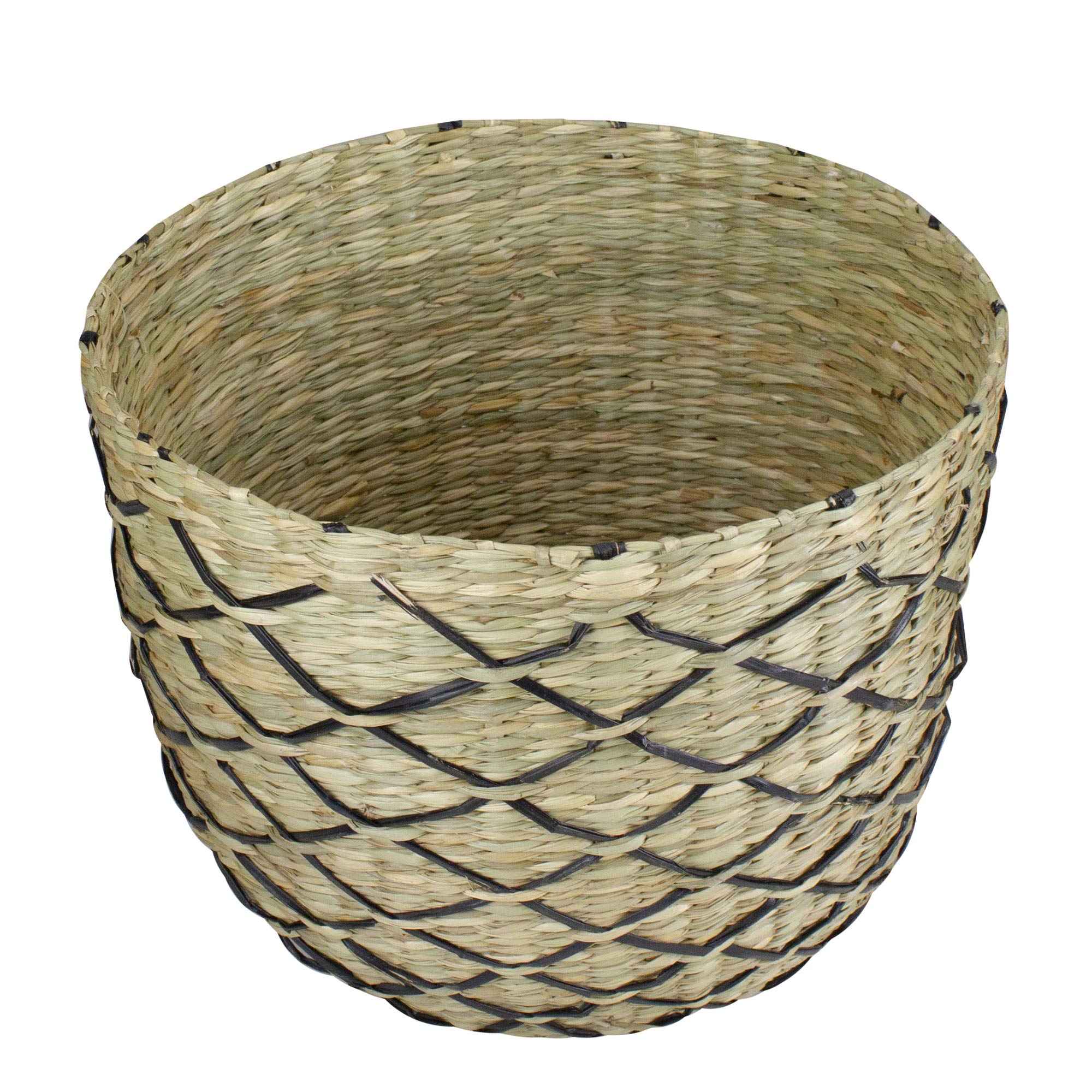 Northlight Natural Woven Lattice Seagrass Basket, 12", Brown and Black