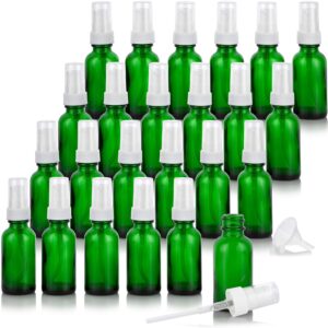 juvitus 1 oz / 30 ml green glass boston round bottle with white treatment pump (24 pack) + funnel