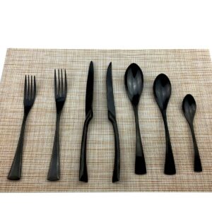 uniturcky mirror polishing black 18/10 stainless steel, 7-piece flatware silverware cutlery utensils set knife steak knife dinner fork soup spoon dessert spoon salad fork teaspoon