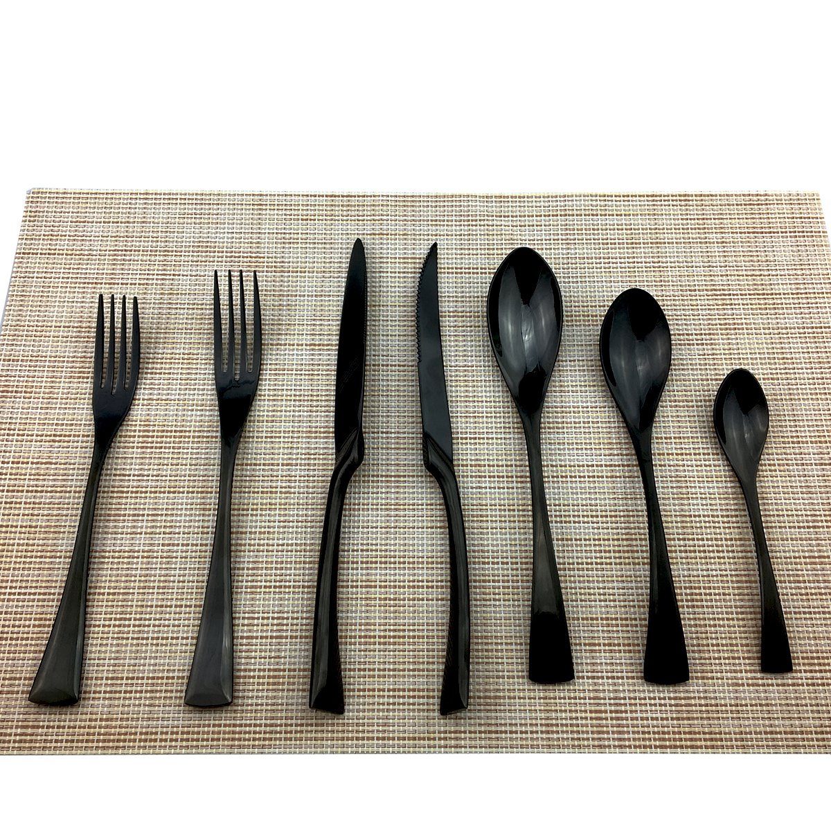 Uniturcky Mirror Polishing Black 18/10 Stainless Steel, 7-Piece Flatware Silverware cutlery utensils Set knife steak knife dinner fork soup spoon dessert spoon salad fork teaspoon