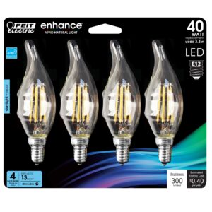 feit electric candelabra led light bulbs, dimmable, 40w equivalent, e12 base, 5000k daylight white, vintage b10 filament candle light bulb for chandelier, bpcfc40950cafil/4/rp, 4 pack