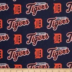 mlb cotton broadcloth detroit tigers orange/navy, fabric by the yard