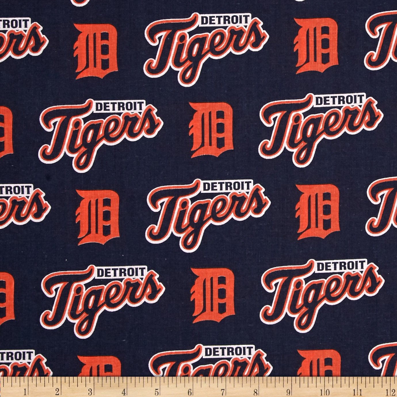 MLB Cotton Broadcloth Detroit Tigers Orange/Navy, Fabric by the Yard