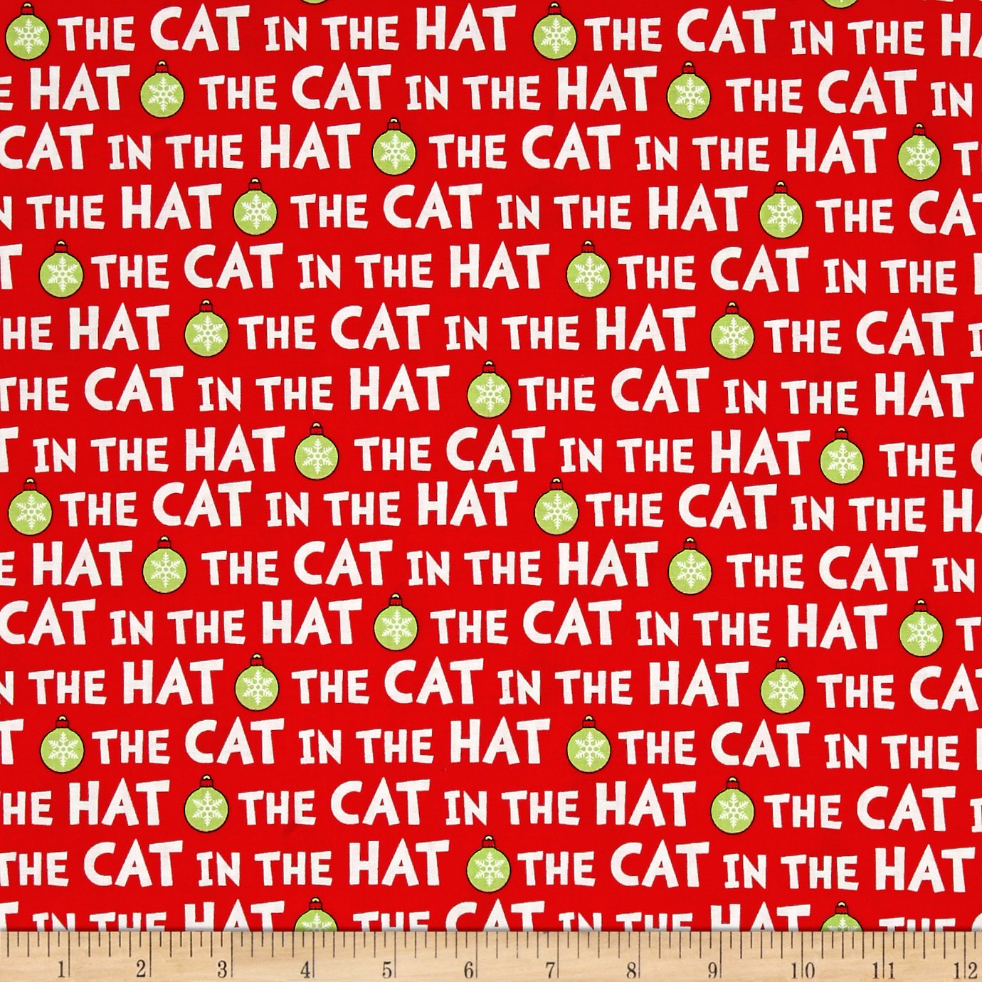 Robert Kaufman "The Cat In The Hat Christmas Words" Quilt Fabric, Red