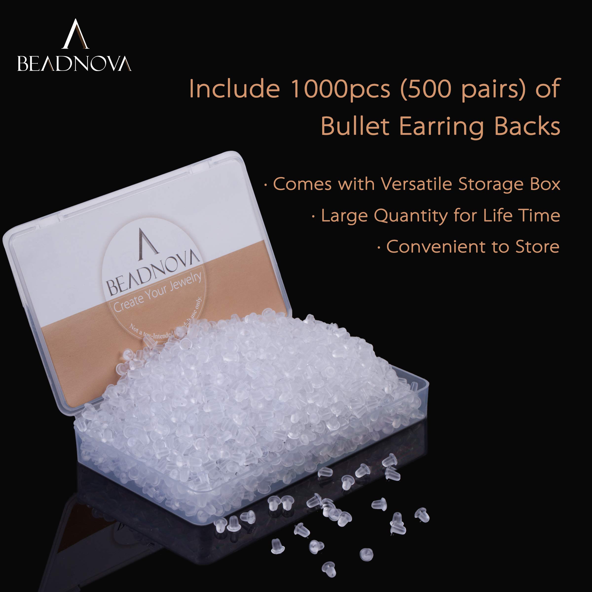 BEADNOVA Earring Backs for Studs Plastic Rubber Clear Earring Backs Silicone Pierced Earring Backings Secure Safety Hypoallergenic Earring Stoppers for Hook Earring (1000 pcs)