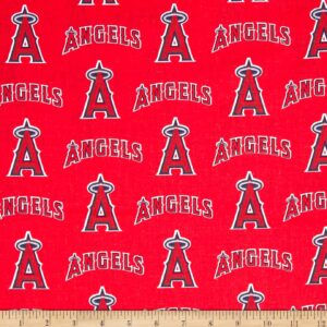 mlb cotton broadcloth los angeles angels of anaheim red/blue, quilting fabric by the yard