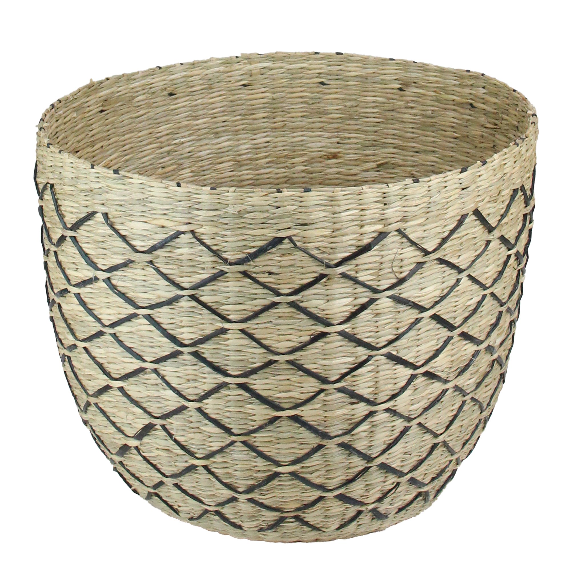 Northlight Natural Woven Lattice Seagrass Basket, 12", Brown and Black