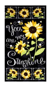 timeless treasures you are my sunshine sunflower chalkboard 23.5" panel black, fabric by the yard