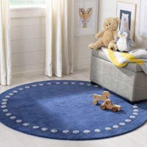 safavieh kids collection 5' round navy sfk802n handmade polka dot border wool area rug