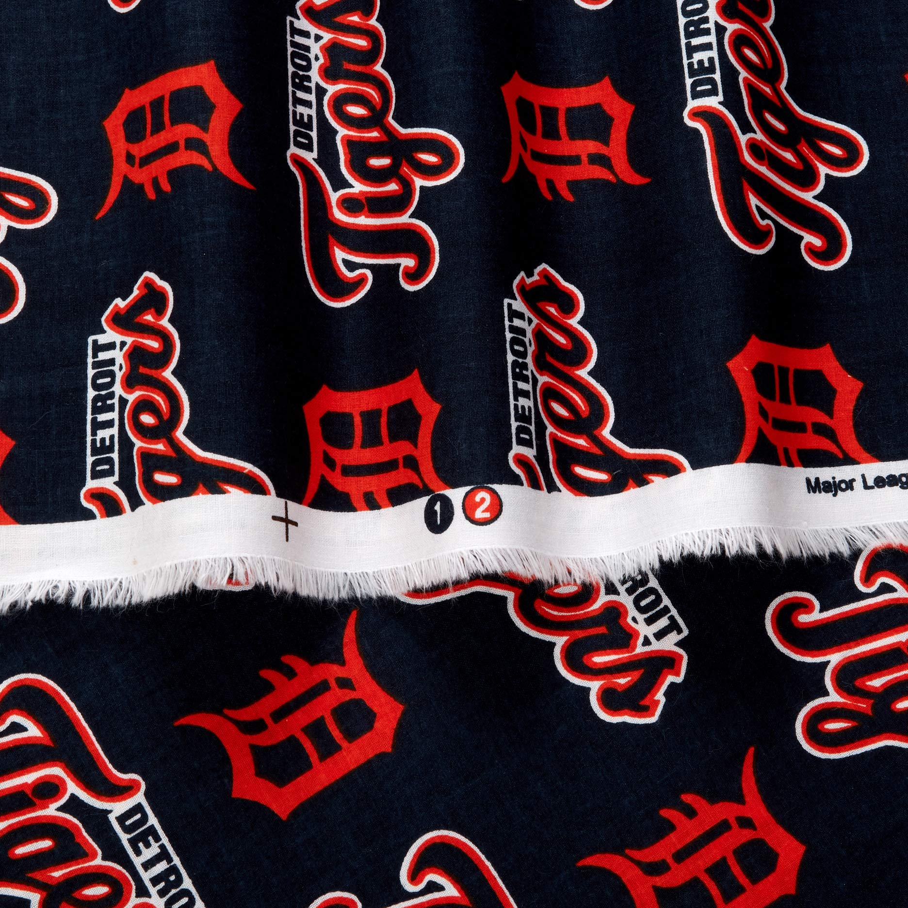 MLB Cotton Broadcloth Detroit Tigers Orange/Navy, Fabric by the Yard