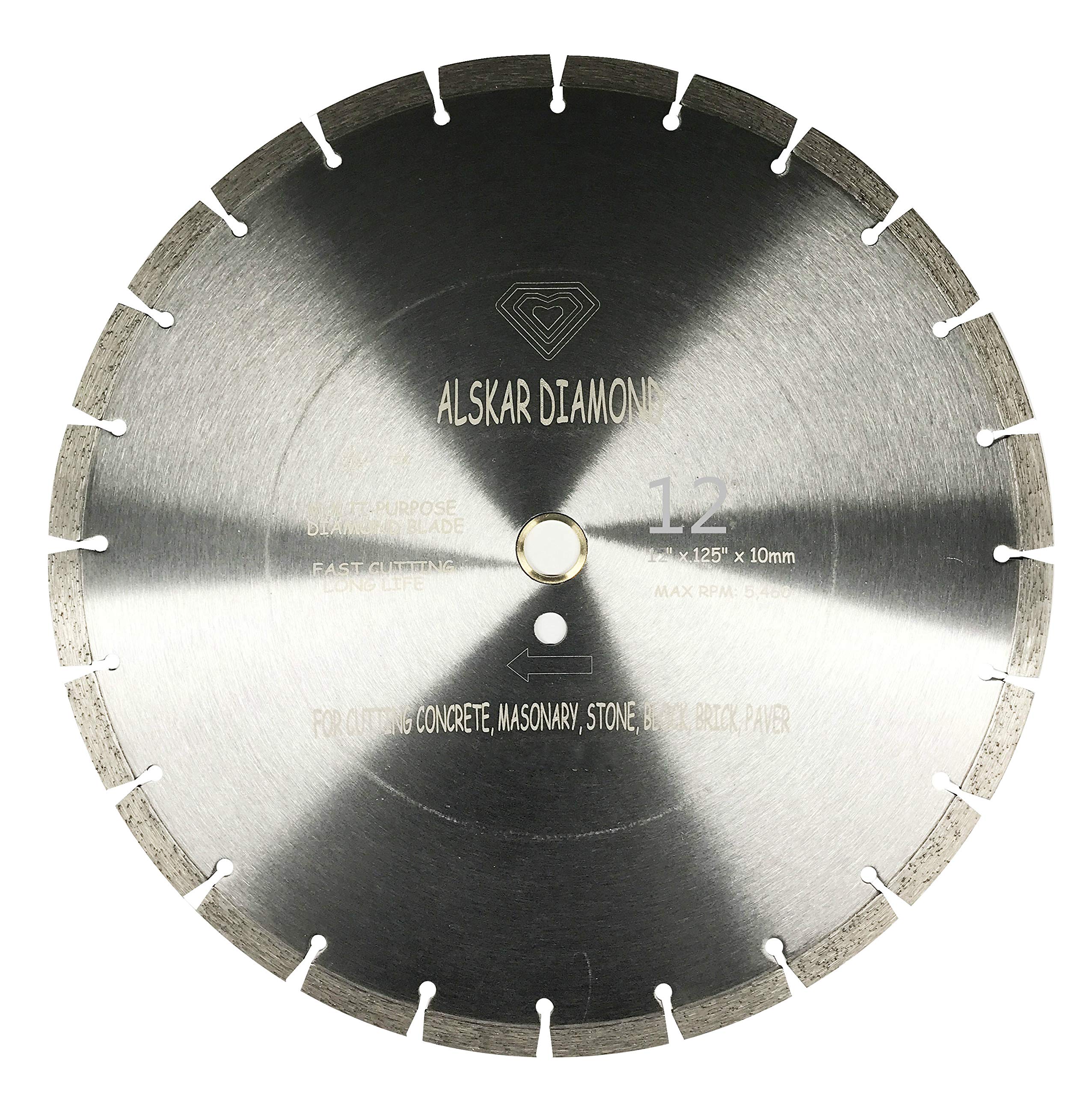 ALSKAR DIAMOND USA ADLSS 12 inch Dry or Wet Cutting General Purpose Segmented High Speed Diamond Saw Blades for Concrete Stone Brick Masonry with Arbor 1"-20mm (12")