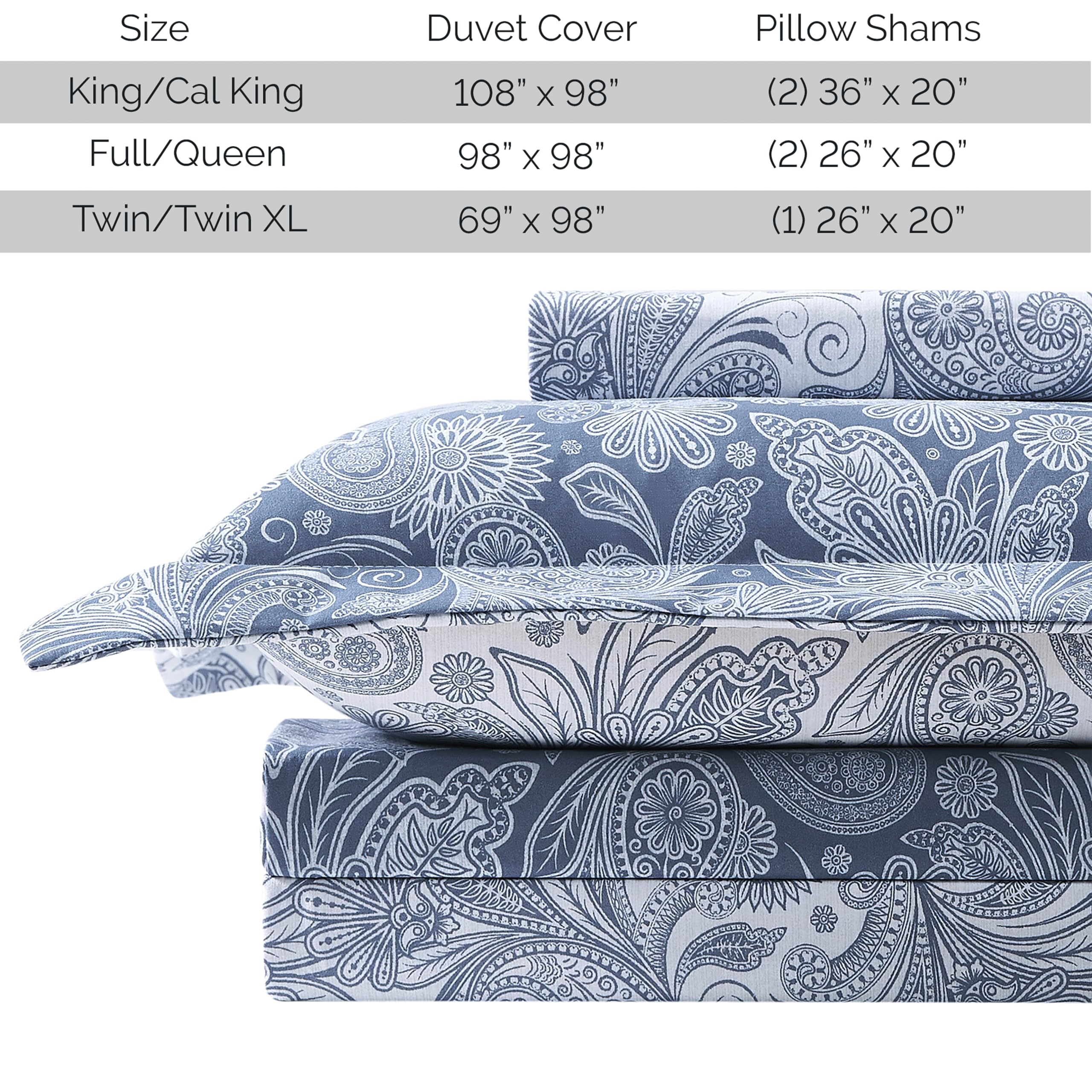 Southshore Fine Living, Inc. Reversible Paisley Duvet Cover King Size/California King - Premium Quality King Boho Bedding Set, Easy Care - 1 King/Cal King Duvet Cover, 2 Shams - Paisley Blue