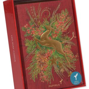 Papyrus Holiday Cards Boxed with Envelopes, Warm Wishes, Gold Reindeer (12-Count)