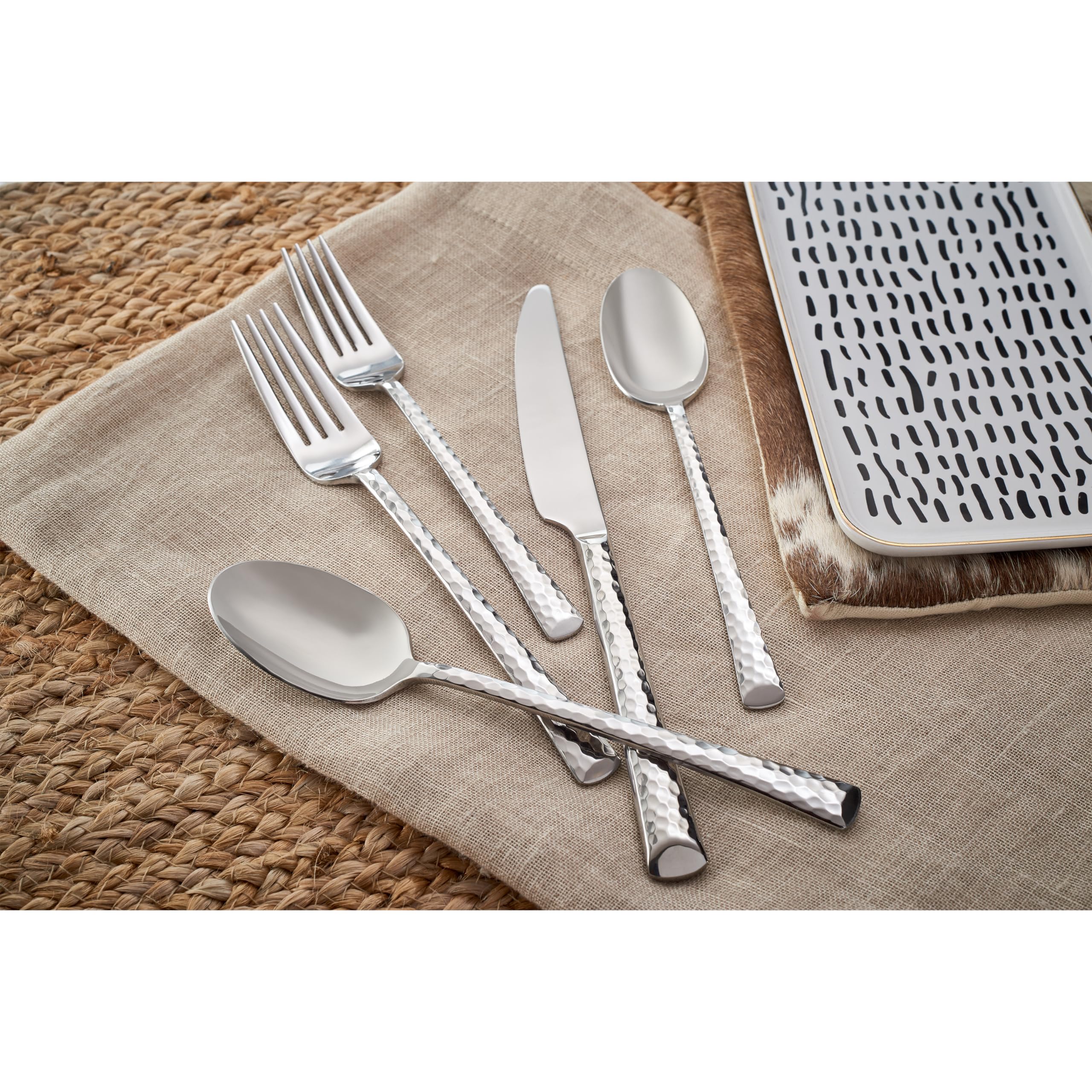 Hampton Forge Vale Hammered Flatware Set, 20 Piece, Silver