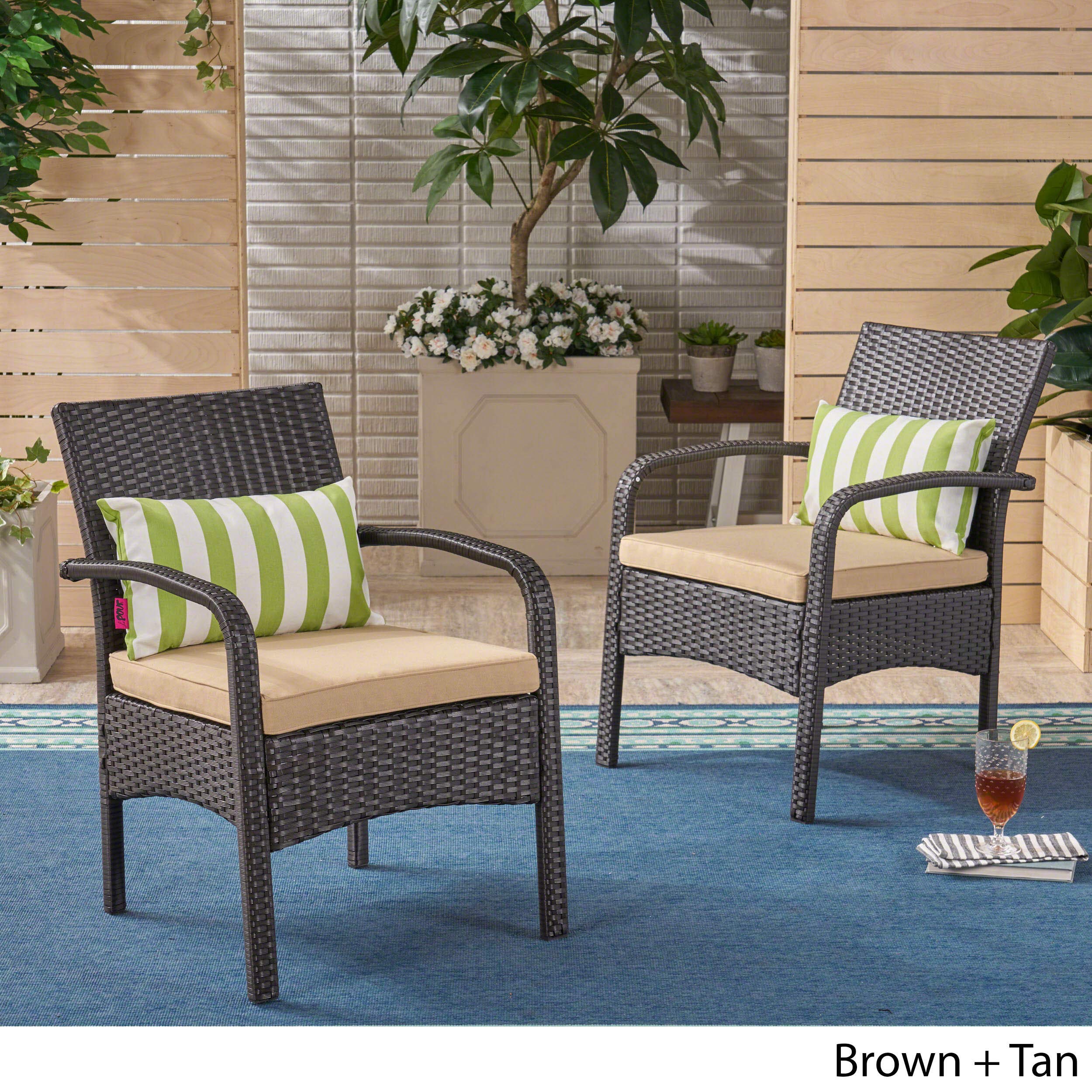 Christopher Knight Home 305809 Otto Outdoor Wicker Club Chair, Brown and Tan(Set of 2)