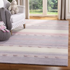 safavieh kids collection area rug - 5' x 8', light purple & ivory, handmade stripe wool, ideal for high traffic areas in living room, bedroom (sfk801v)