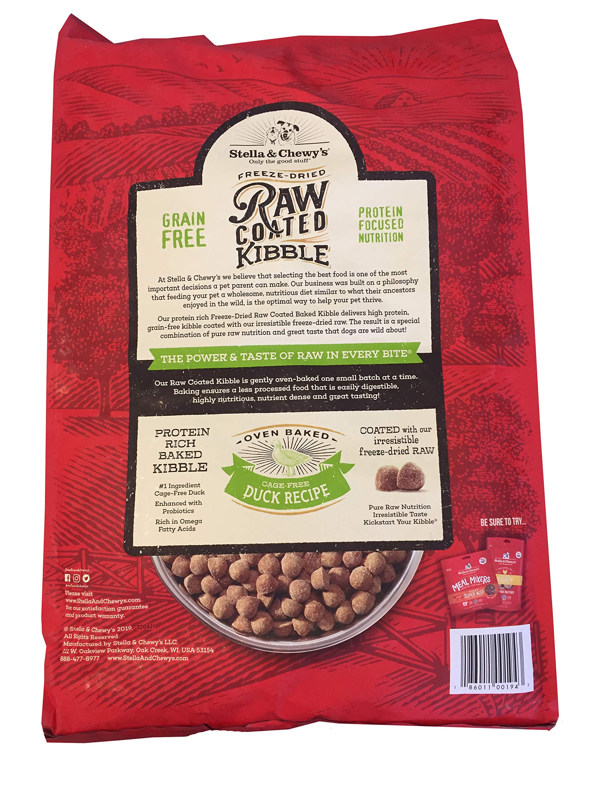 STELLA AND CHEWY Freeze Dried Raw Coated Kibble Grain Free Cage Free Duck Recipe Dog Food 22 Lbs