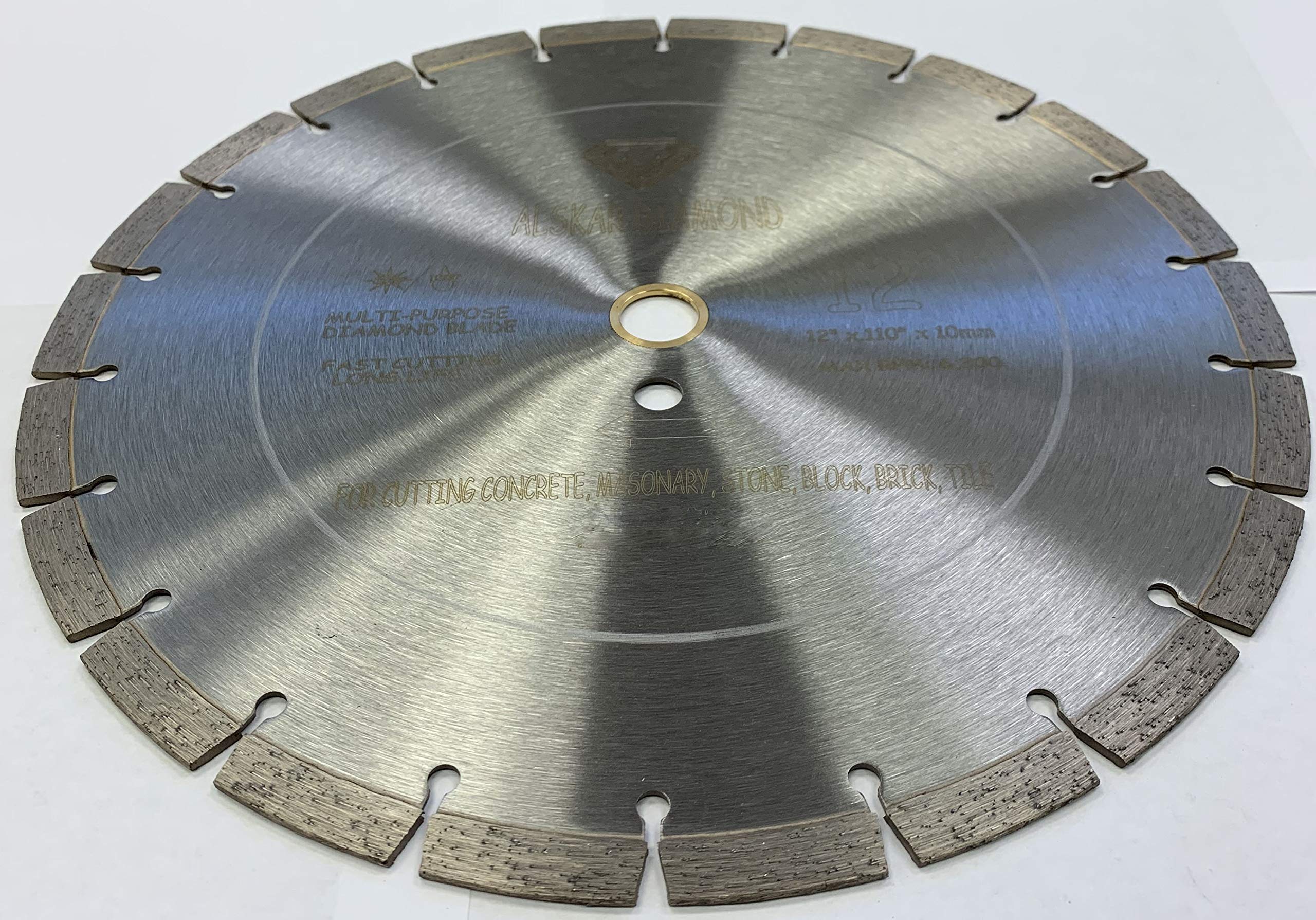 ALSKAR DIAMOND USA ADLSS 12 inch Dry or Wet Cutting General Purpose Segmented High Speed Diamond Saw Blades for Concrete Stone Brick Masonry with Arbor 1"-20mm (12")