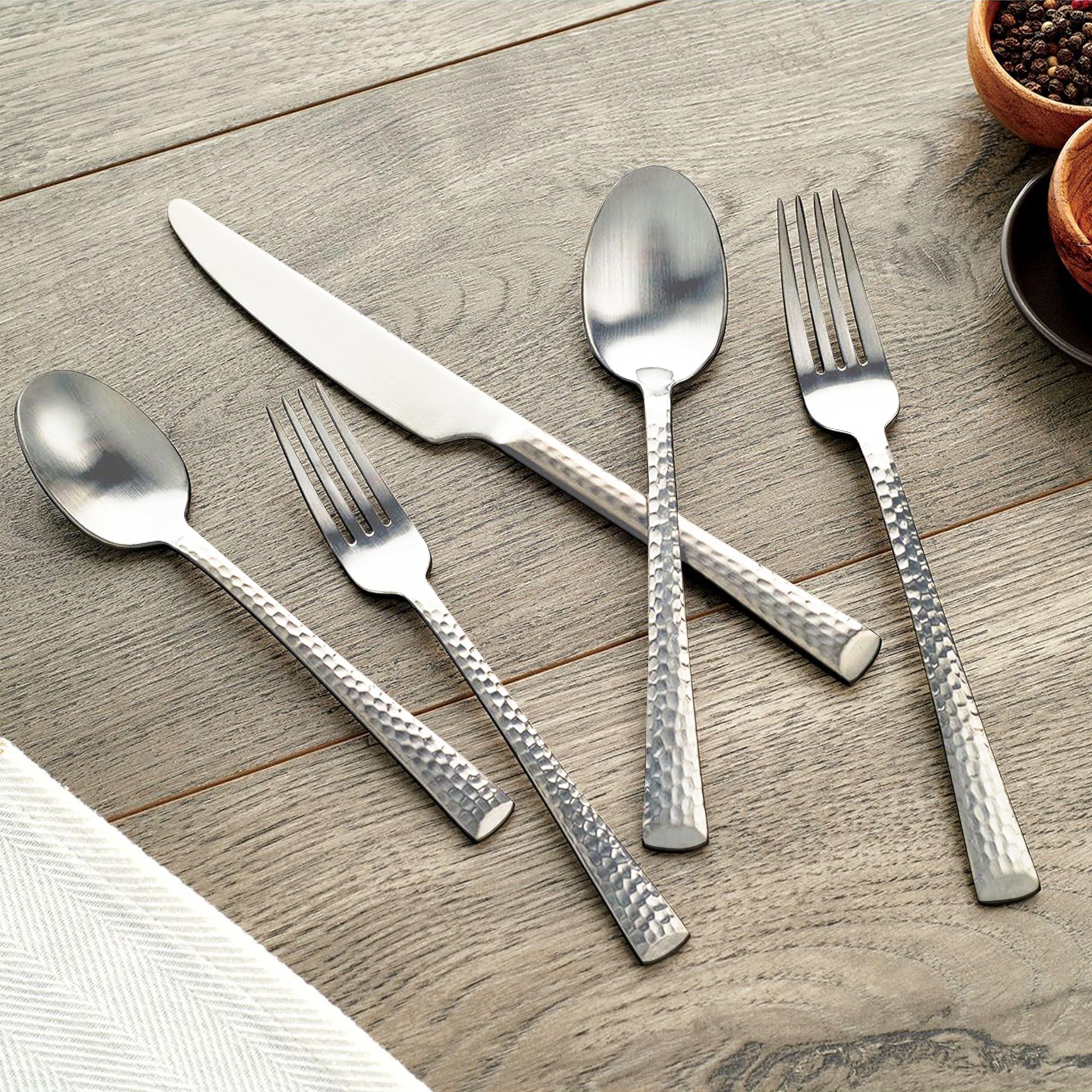 Hampton Forge Vale Hammered Flatware Set, 20 Piece, Silver