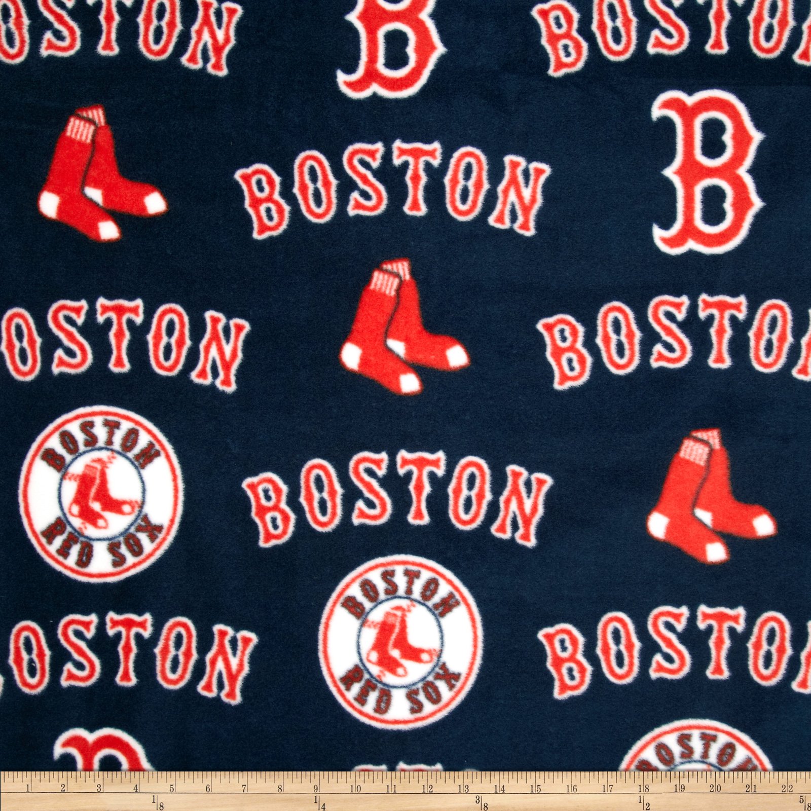 MLB Fleece Boston Red Sox Toss White/Red, Fabric by the Yard