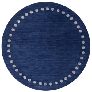 SAFAVIEH Kids Collection 5' Round Navy SFK802N Handmade Polka Dot Border Wool Area Rug