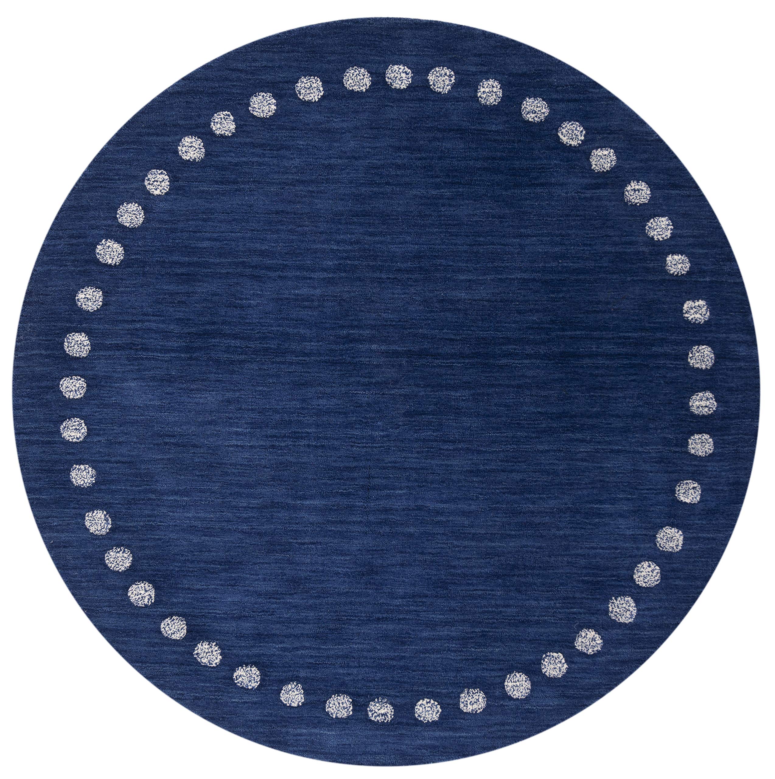 SAFAVIEH Kids Collection 5' Round Navy SFK802N Handmade Polka Dot Border Wool Area Rug