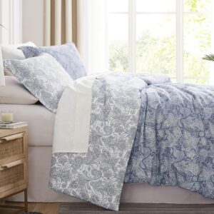 southshore fine living, inc. reversible paisley duvet cover king size/california king - premium quality king boho bedding set, easy care - 1 king/cal king duvet cover, 2 shams - paisley blue