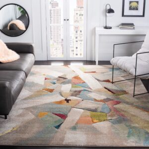 safavieh porcello collection 6'7" square grey/multi prl6937b modern abstract non-shedding living room bedroom dining home office area rug