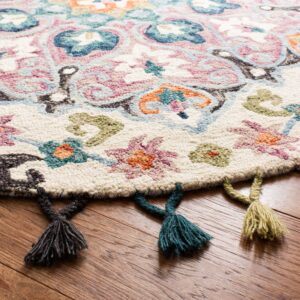 SAFAVIEH Novelty Collection 6' Round Pink / Blue NOV576M Handmade Boho Floral Tassel Wool Area Rug