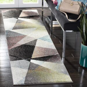 safavieh porcello collection runner rug - 2'3" x 8', grey & multi, modern abstract design, non-shedding & easy care, ideal for high traffic areas in living room, bedroom (prl6939b)