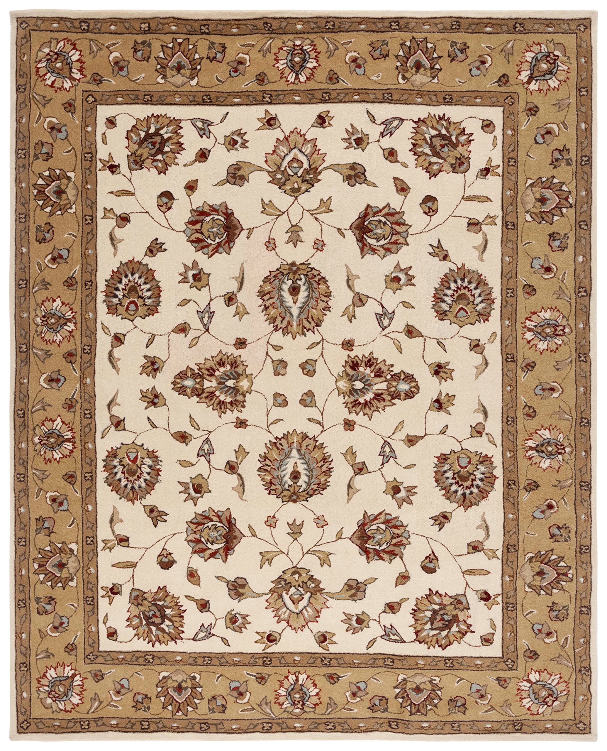 SAFAVIEH Total Performance Collection Area Rug - 9' x 12', Ivory & Beige, Hand-Hooked Oriental, Non-Shedding & Easy Care, Ideal for High Traffic Areas in Living Room, Bedroom (TLP416A)