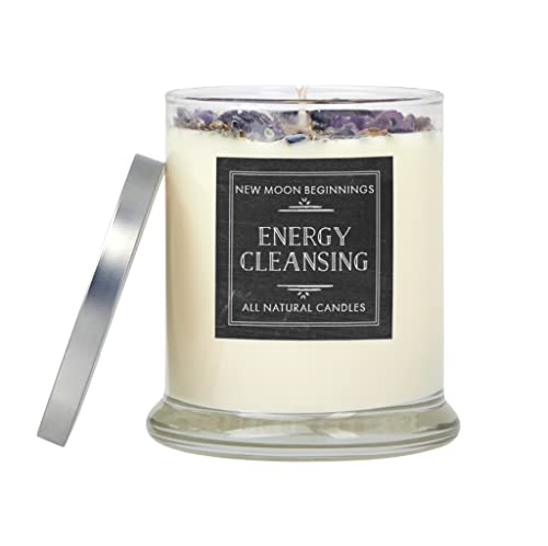 Energy Cleansing Candle by New Moon Beginnings - Crystal & Herb Candles - Protection Candles - All Natural Soy Candle - Lavender Sage Cedar