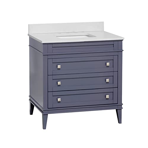 Eleanor 36-inch Bathroom Vanity (Quartz/Marine Gray): Includes Marine Gray Cabinet with Stunning Quartz Countertop and White Ceramic Sink