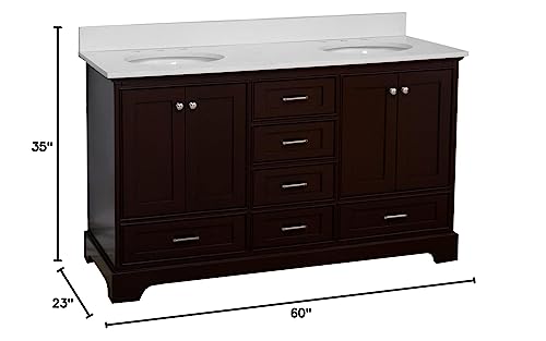 Kitchen Bath Collection Harper 60-inch Double Bathroom Vanity (Quartz/Chocolate): Includes Chocolate Cabinet with Stunning Quartz Countertop and White Ceramic Sinks