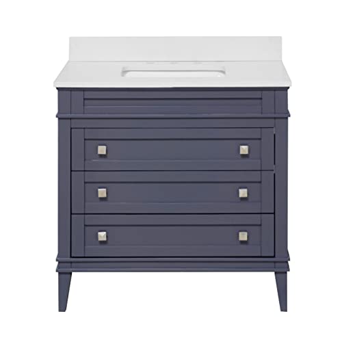 Eleanor 36-inch Bathroom Vanity (Quartz/Marine Gray): Includes Marine Gray Cabinet with Stunning Quartz Countertop and White Ceramic Sink