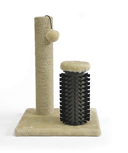 Amazon Basics Cat Scratching Post with Brush for Indoor Cats, 12.2 x 12.2 x 16.54 inch for Kittens, Beige