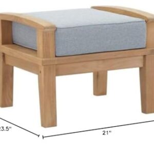 Modway EEI-1152-NAT-GRY-SET Marina Premium Grade A Teak Wood Outdoor Patio Ottoman, Natural Gray