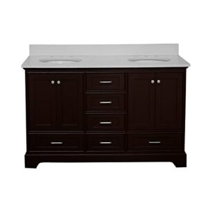 Kitchen Bath Collection Harper 60-inch Double Bathroom Vanity (Quartz/Chocolate): Includes Chocolate Cabinet with Stunning Quartz Countertop and White Ceramic Sinks