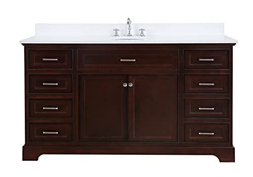 Kitchen Bath Collection Aria 60-inch Single Bathroom Vanity (Quartz/Chocolate): Includes Chocolate Cabinet with Stunning Quartz Countertop and White Ceramic Sink